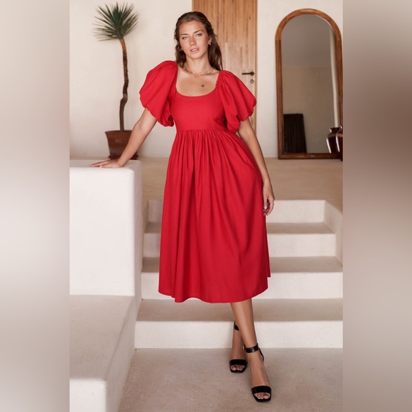 ELF | Dresses | Elf Made By Hand Cherie Puff Sleeve Midi Dress | Poshmark